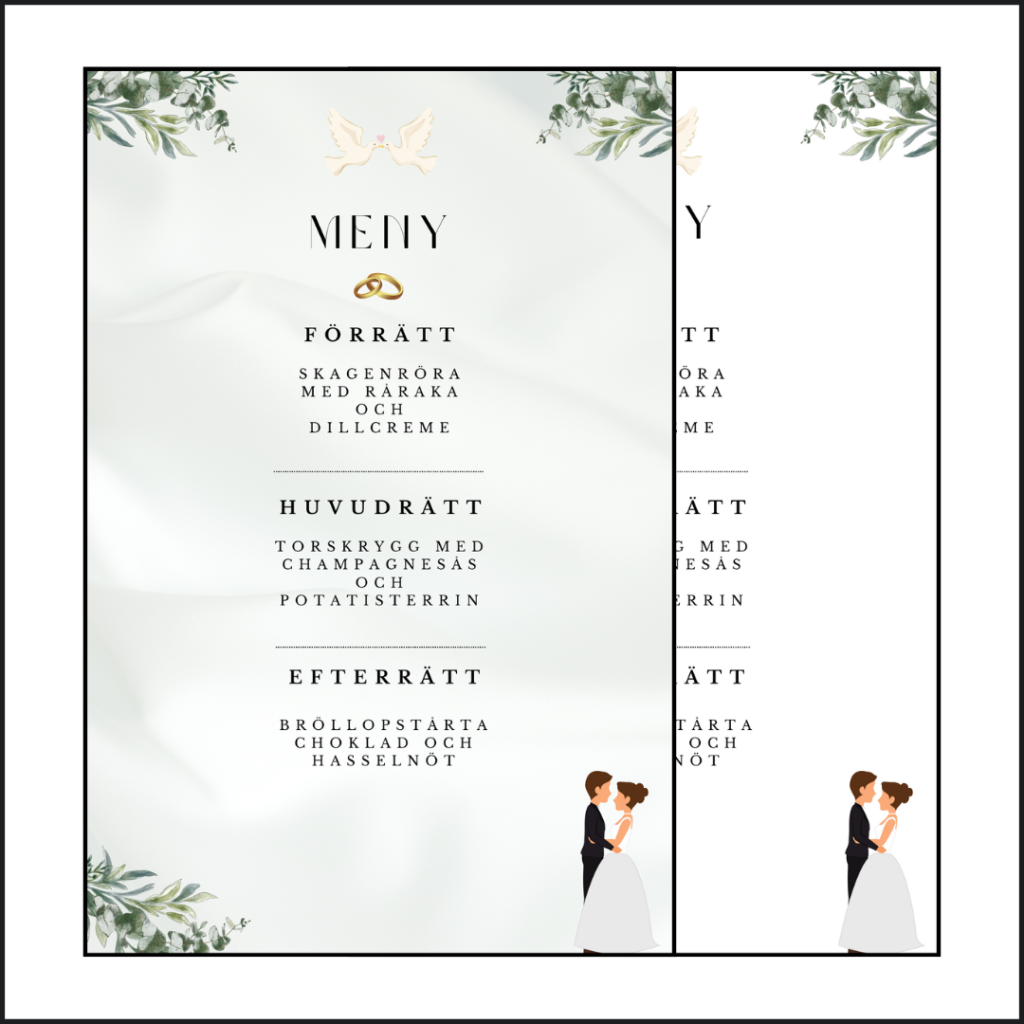 Bröllop - Meny (Redigera med Canva) - Revilo