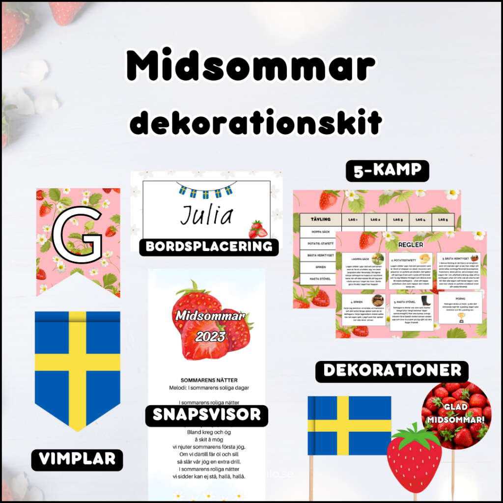 Midsommar - dekorationskit (Tema: jordgubb) - Revilo